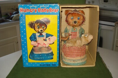 1950's HUNGRY BABY BEAR BATTERY OPERATED TOY w/ BOX, JAPAN MADE | eBay