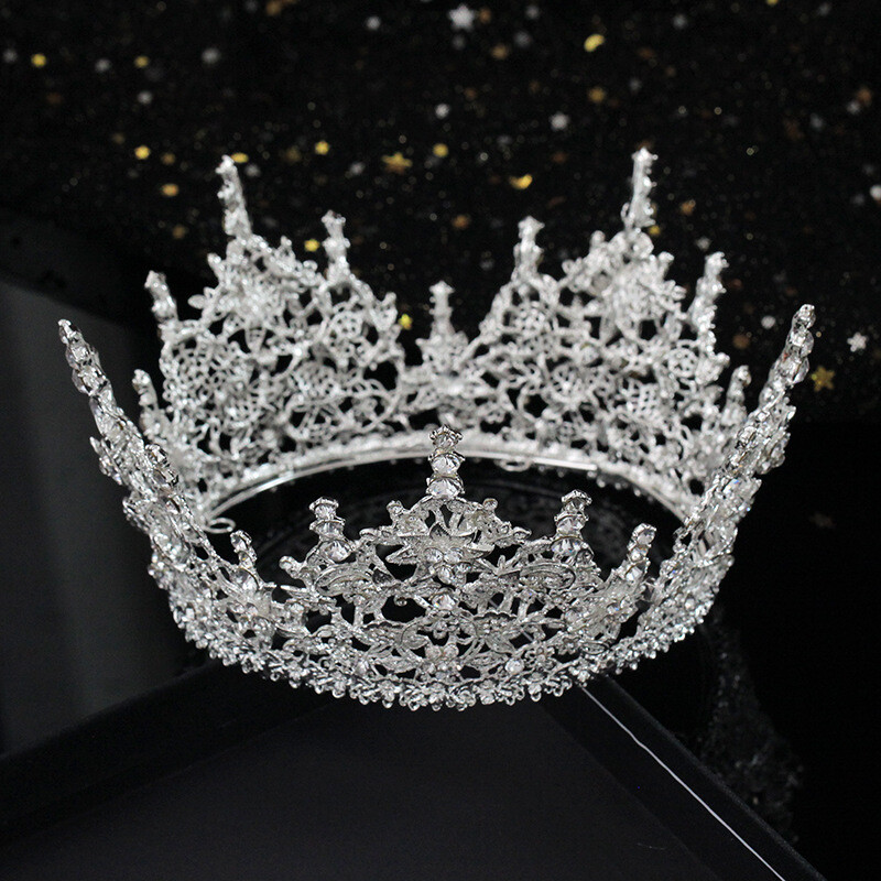 8cm Tall Round Crown Crystal Flower Wedding Queen Princess Prom For ...