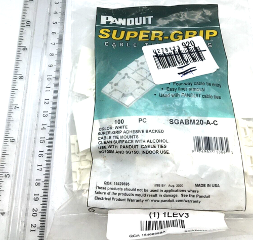 Panduit Super-Grip Adhesive Backed Cable Tie Mounts 100 Pieces SGABM20 ...