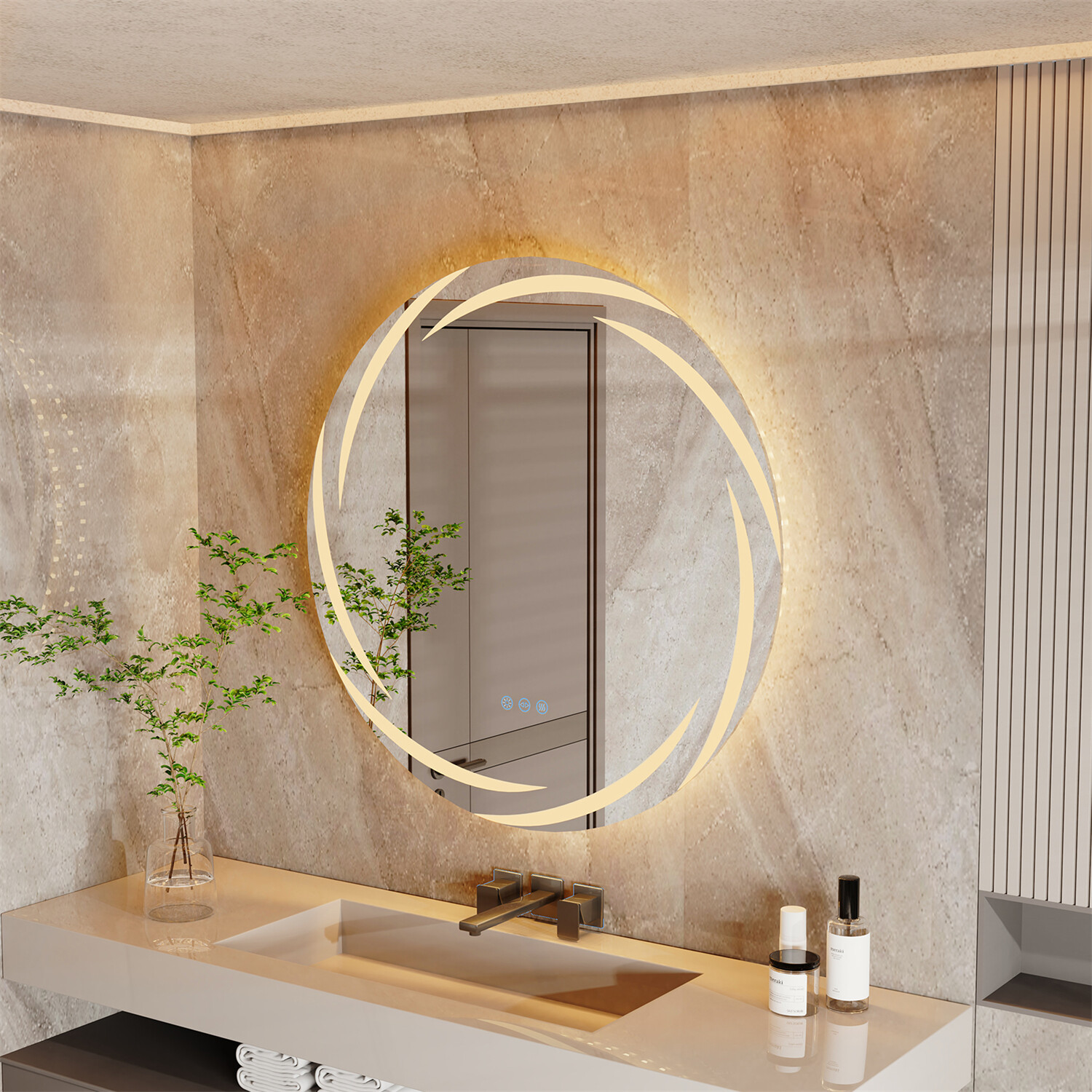 Large Round LED Bathroom Mirror Backlit Rims Sleekest Illuminated ...