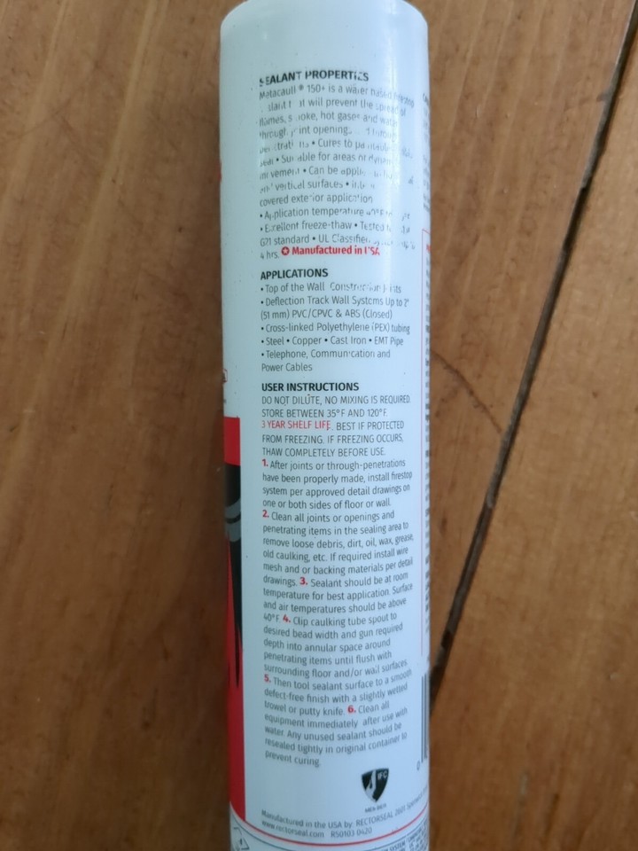 Metacaulk 150+ Elastomeric Firestop Sealant -- Red | eBay