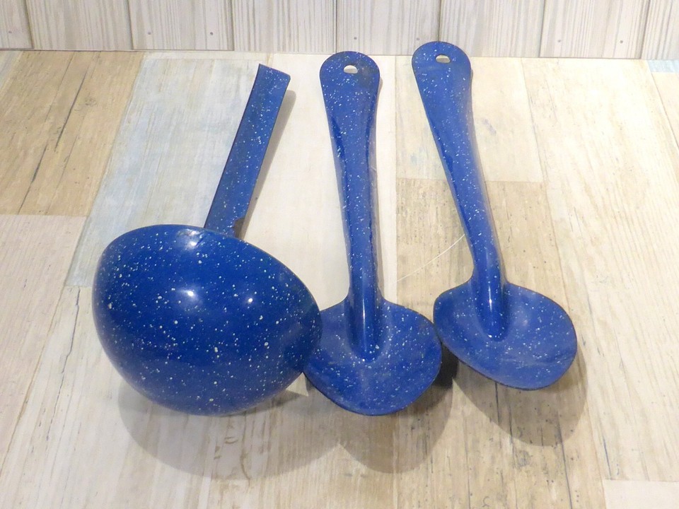 Blue Enamelware Spoons and Ladle Set of 3 Pre-Owned | eBay