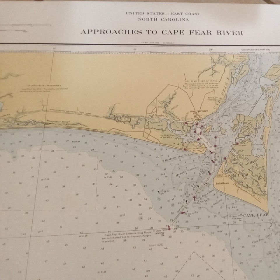 1964 USC&GS North Carolina Approaches to cape fear river Chart Map 1236 ...
