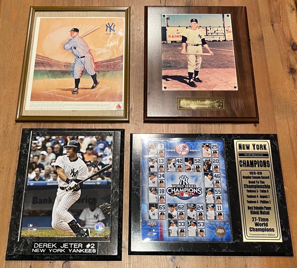4 MLB Wall Plaques New York Yankees Mickey Mantle Derek Jeter Lou ...