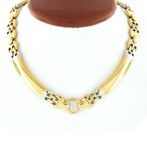 Baraka 18K Two Tone Gold Curved & Circular Fancy Link 15" Collar Choker ...