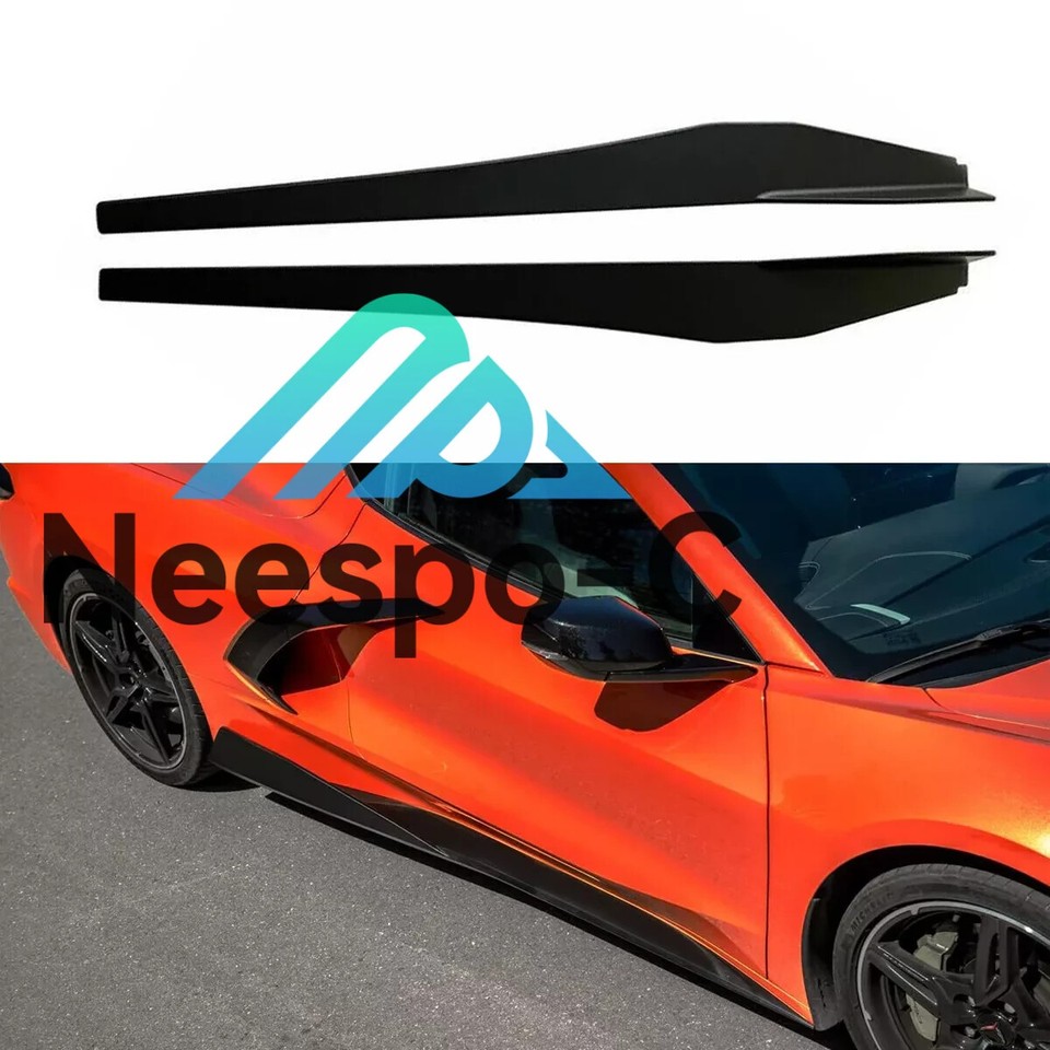 For Chevy Corvette C8 Gloss Black Side Skirts Extension Splitter ...