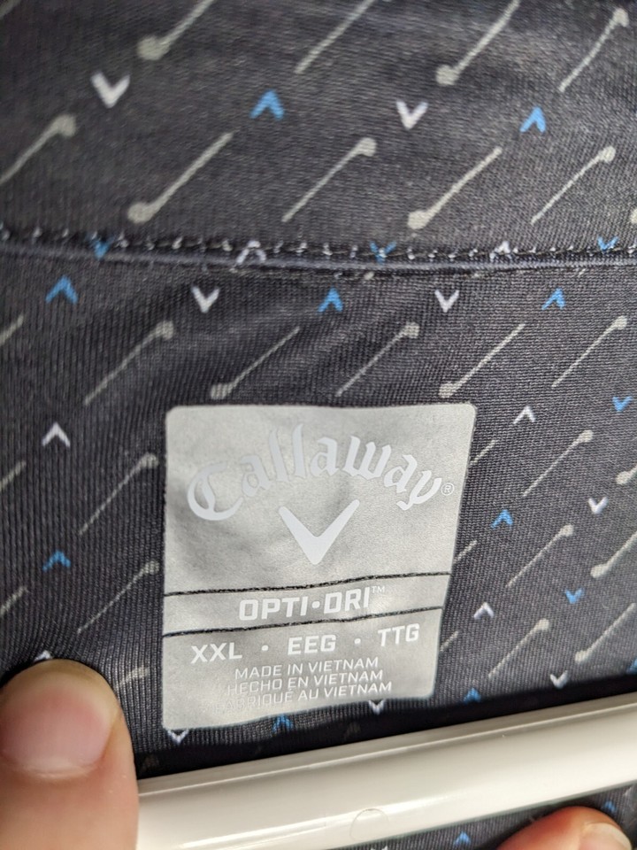 Callaway Mens 2XL Golf Polo Shirt Opti Dri Black All Over Print Logo ...