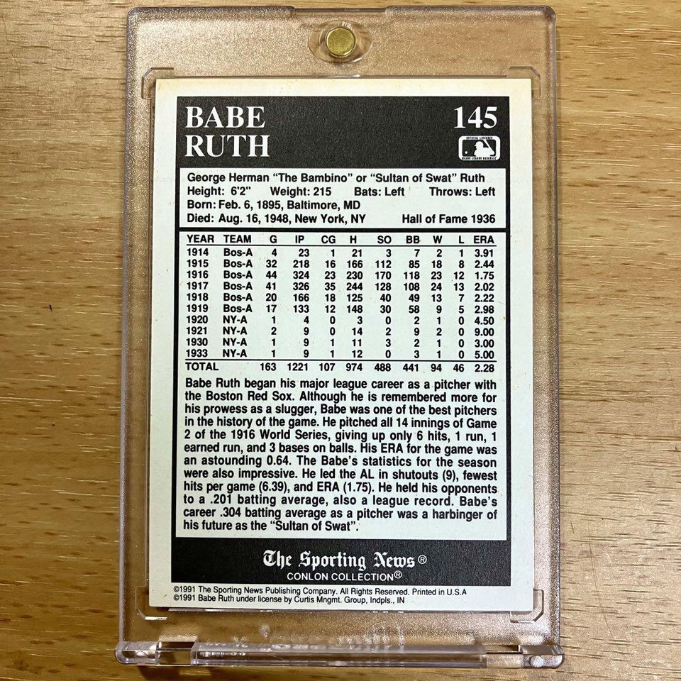 Babe Ruth 1916 World Champs Boston Red Sox MLB card Topps upper deck ...