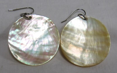Native American Natural Abalone Shell Round 1 1/2" Dangle Earrings Hook ...