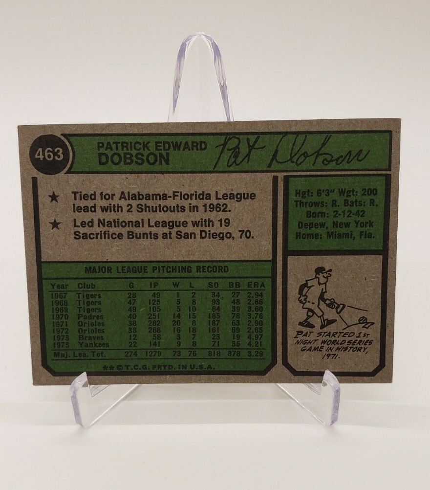 Vintage 1974 Pat Dobson Topps #463 New York Yankees Pitcher | eBay