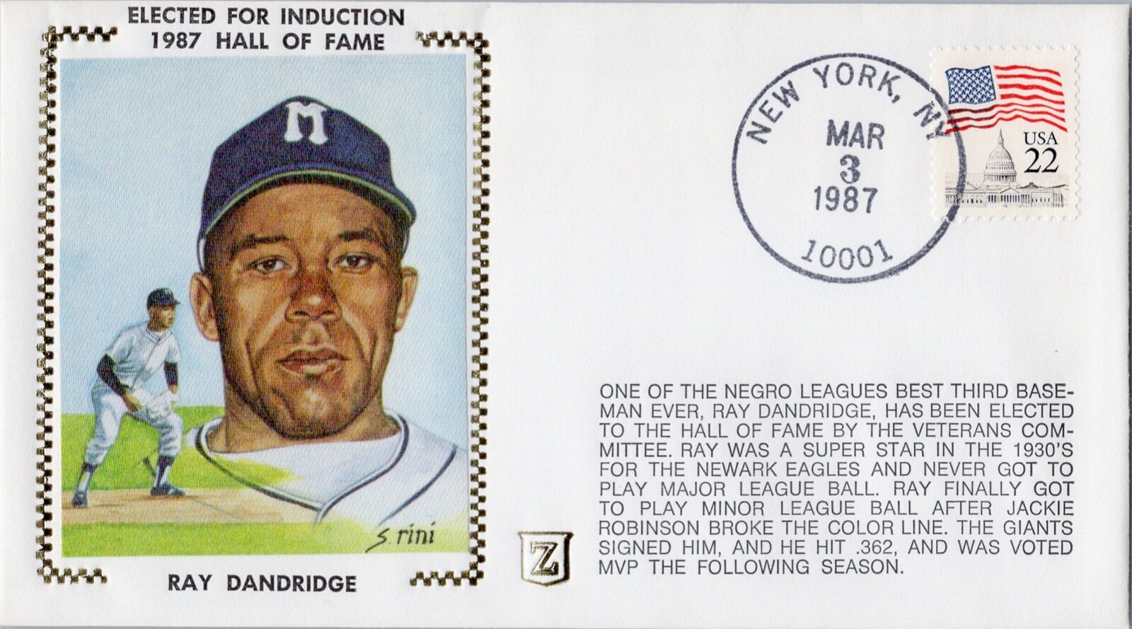 Ray Dandridge Zaso Z Silk Cachet 1987 Baseball HOF Induction | eBay