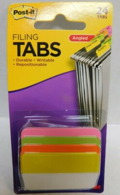 Post-it Repositionable Angled Filing Tabs -Durable, Writable - 24 Tabs ...