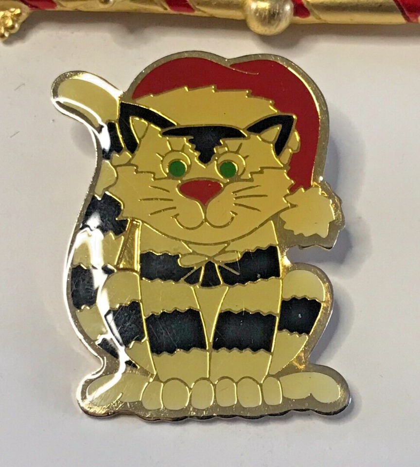 Vintage JJ Jonette Christmas Pin Brooch Cat and Mouse Candy Cane w ...