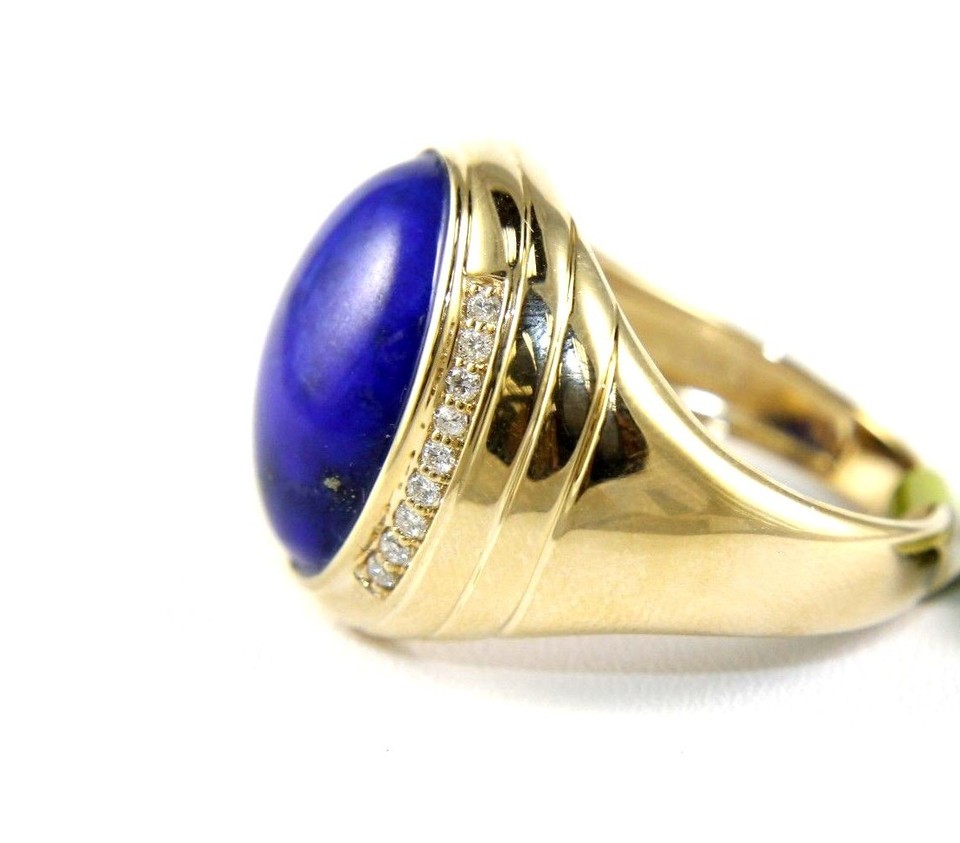 Natural Oval Blue Lapis Lazuli & Diamond Halo Men's Ring 14k Yellow Gold 9.21Ct | eBay