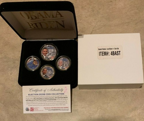 2008 Barack Obama Joe Biden 24kt Gold Layered Inaugural 4 Coin Set NEW ...