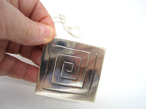 Estate Vintage Huge Sterling Silver 58.3 Gram Maze Pendant Square Link ...