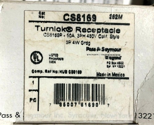 Pass & Seymour CS8169 Locking Receptacle, 50A, 3PH 480V, California ...