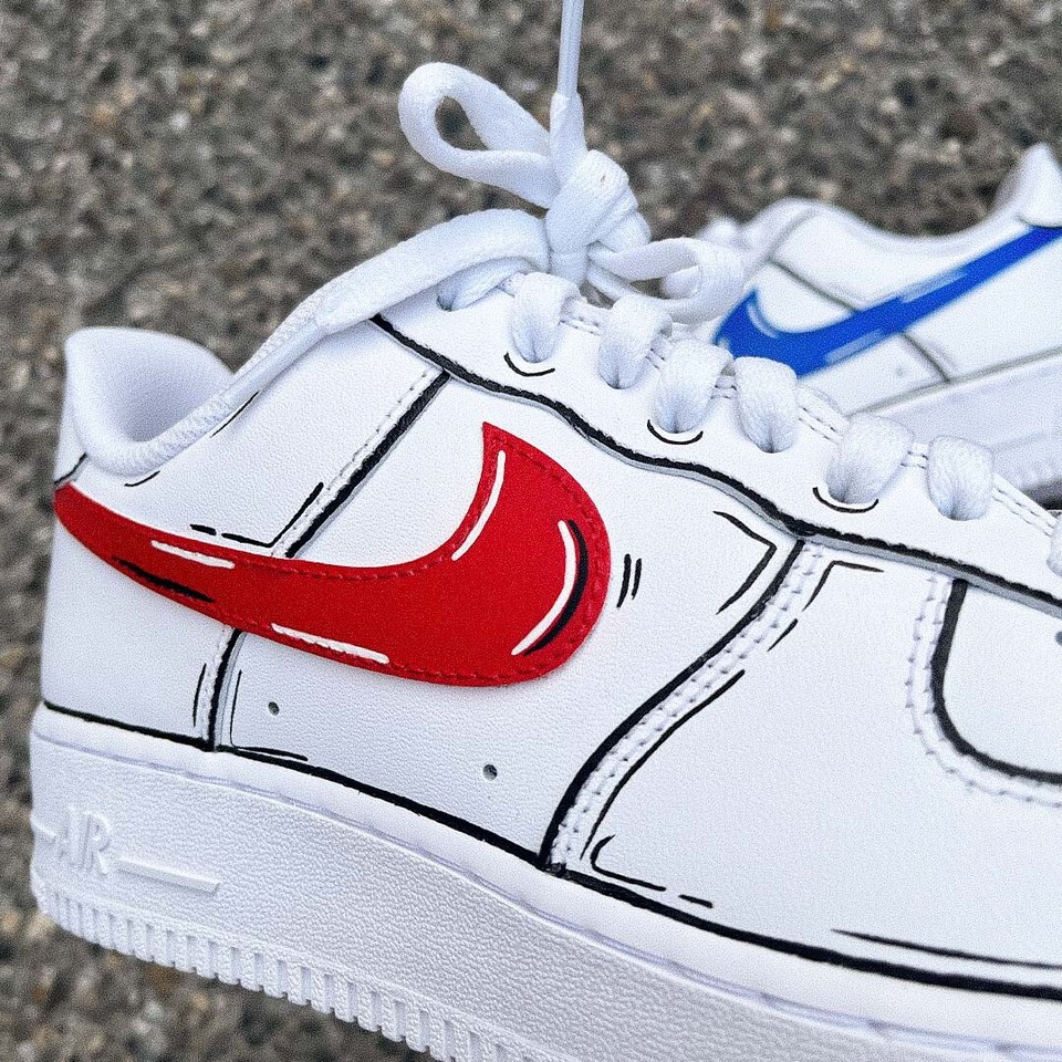 Nike Custom Air Force 1 "Red White & Blue Cartoon" Outline USA Shoe ...