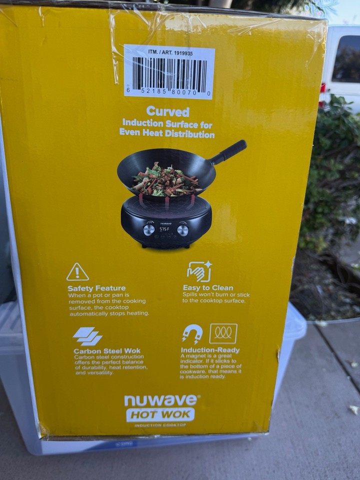 Nuwave Induction Hot Wok with 14" Carbon Steel Wok, Glass Lid & Stand ...