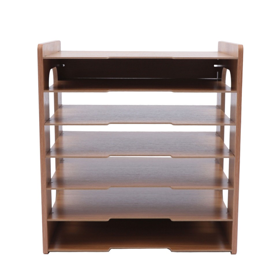 7 Tier Wood Desktop Paper Organizer File Document Storage Shelf Office ...
