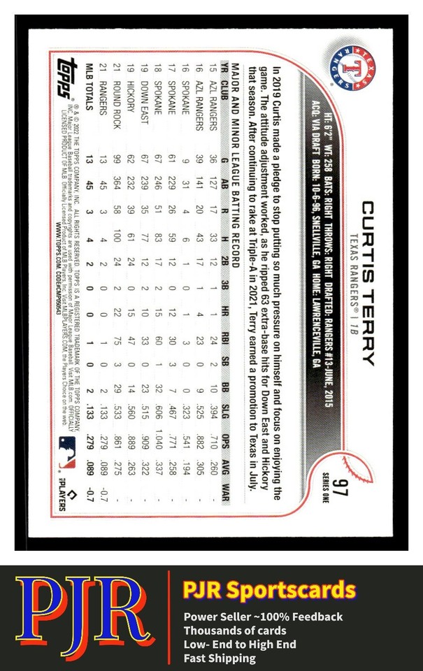 2022 Topps #97 Curtis Terry Texas Rangers | eBay