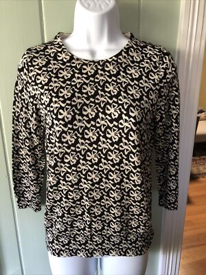 J Crew Womens Charley Black Merino Wool Ribbon Bow PrintCrew Neck ...