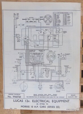 Original LUCAS Morris 10 H.P. Series 111 Wiring Diagram 1937 W60720 ...