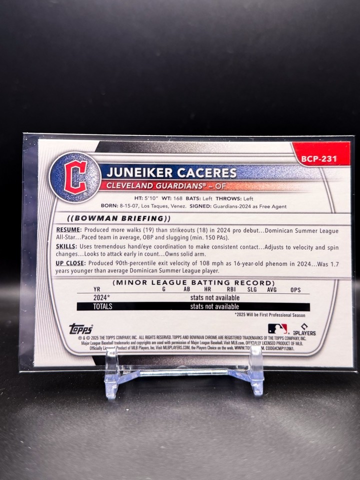 2025 Bowman Chrome - Juneiker Caceres / Guardians (1st) #BCP-231 ...