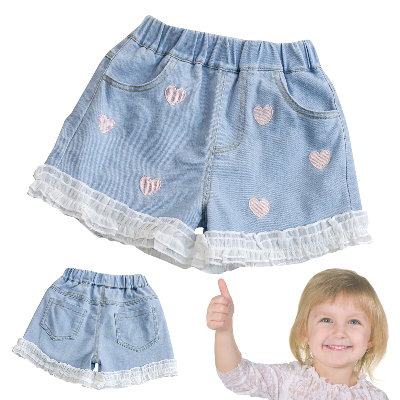 Kids Little Girls Embroidered Elastic Waist Shorts Love Flower Pants ...