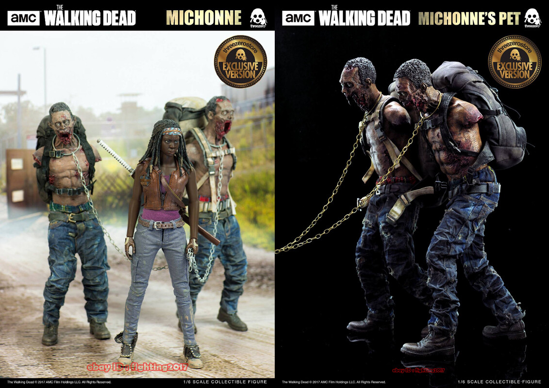 1/6 ThreeZero Michonne The Walking Dead With 2 Pets Zombies deluxe Ver ...