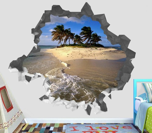Island Beach Tropical Landscape Sea Custom Wall Decals 3D Wall Stickers ...