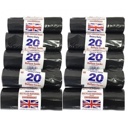 5 X 20 HEAVY DUTY BLACK REFUSE SACKS STRONG THICK RUBBISH BAGS BIN ...