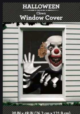 Clown Halloween Window Cover Wall Poster 30x48 Scene Setter Photo Prop ...