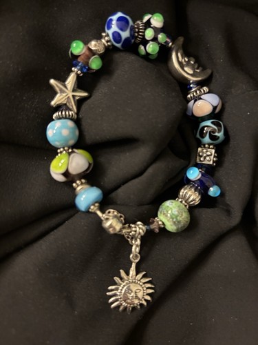 Trollbeads bracelet With 10 Beads And Silver Charms, Sun, Moon Star 925 ...