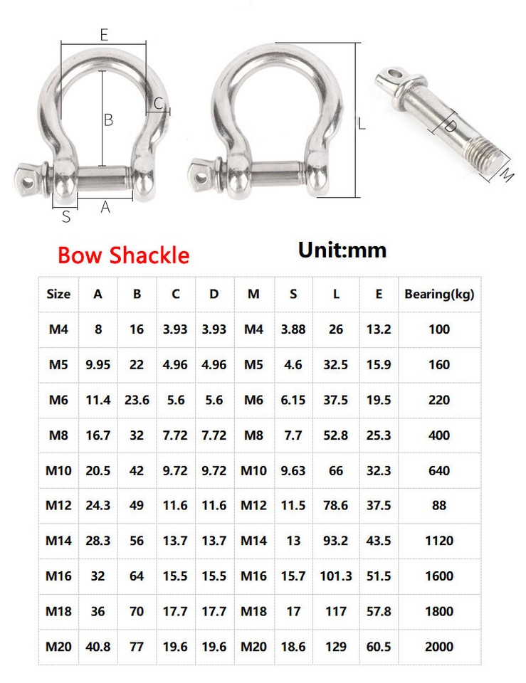 D Shackle Bow Shackle 4mm 5mm 6mm 8mm 10mm 12mm 14mm to 20mm A2 ...
