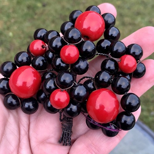 Vtg Germany MCM Red Black Lucite Bead Rowan Tree Brooch Luck ...