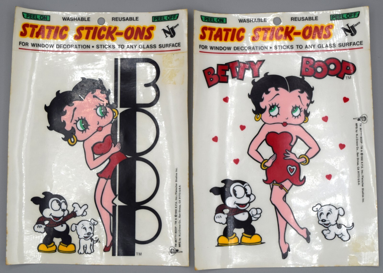 Lot of 2 Betty Boop 1992 Static Stick On Reusable Decals NJ Croce ...