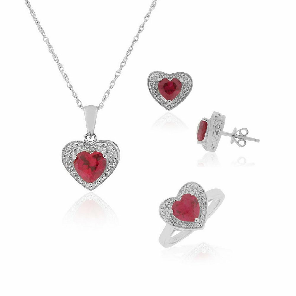 925 Sterling Silver Pink Clear CZ Love Heart Pendant Stud Earrings Ring ...