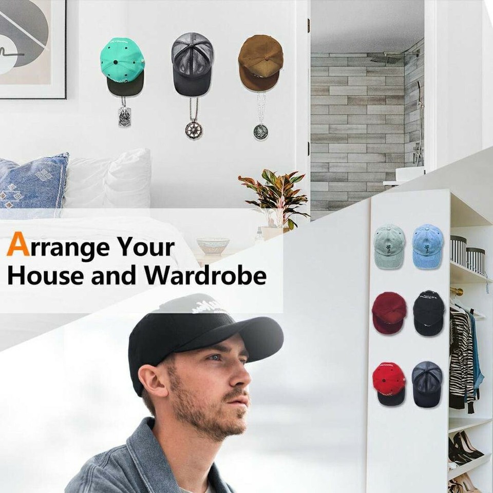 Double Hook Adhesive Hat Hooks Floating Wall-Mount Display Cap Rack ...