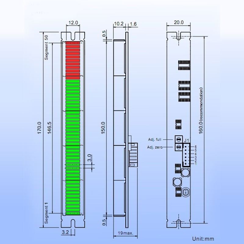 51seg 150mm LED Bargraph Display Meter 2color Current Volt Water Level ...