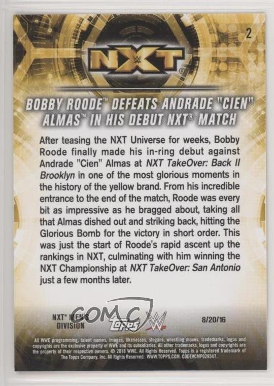 2018 Topps WWE NXT Matches and Moments Blue /50 Bobby Roode Andrade ...