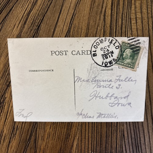 1911 Christian Church Bloomfield, Iowa Posted card to Hubbard Iowa ...
