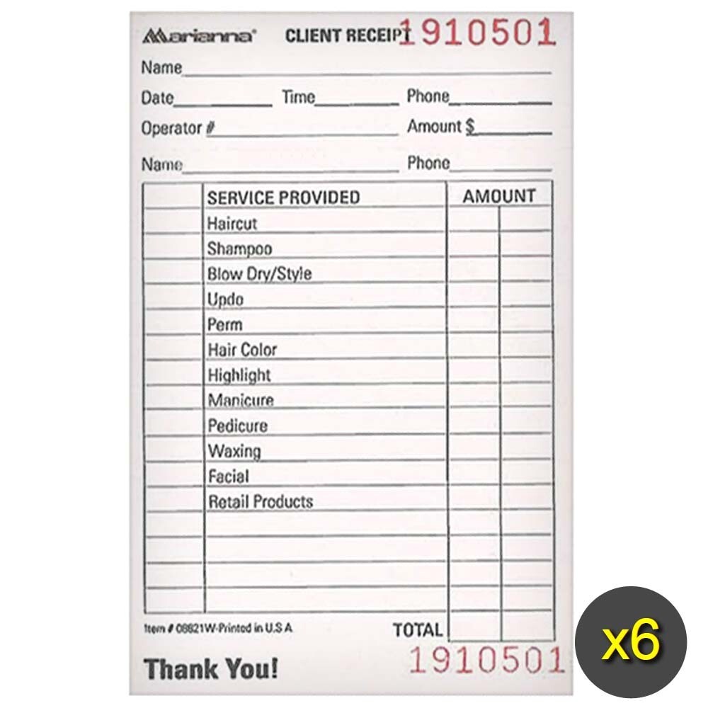 BK-08821Wx6 BARBER SALON BEAUTY MARIANNA RECEIPT RECORD NUMBERED TAB ...