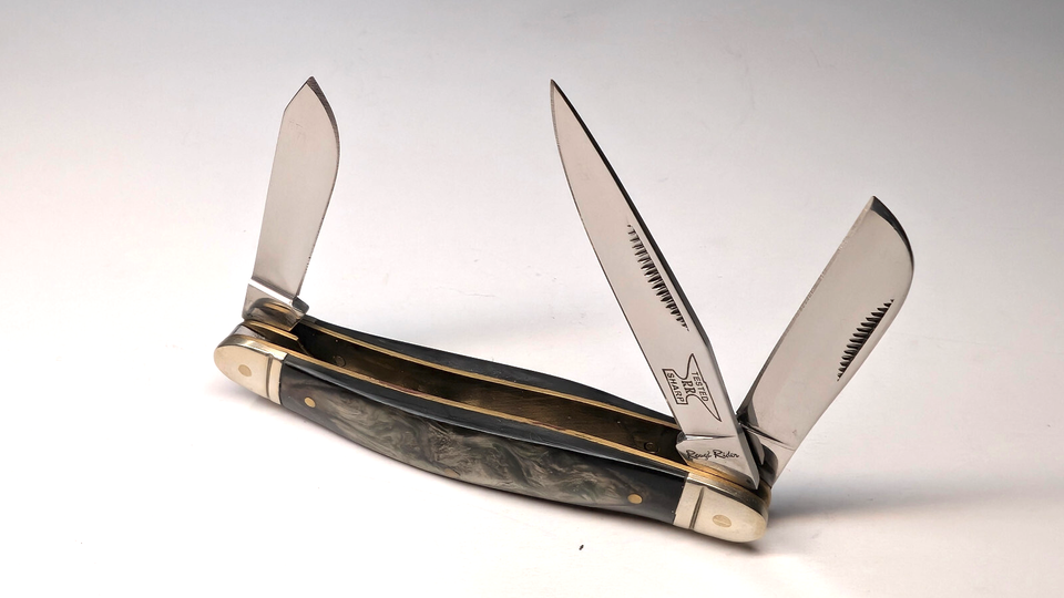 ROUGH RIDER 3.5" Medium Stockman Imitation Abalone 3 Blades RR345 Ryder ...