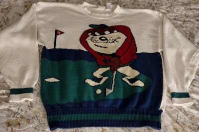 RARE Vintage Acme Clothing Taz Golf Sweater Huge Taz Mens Size Large ...