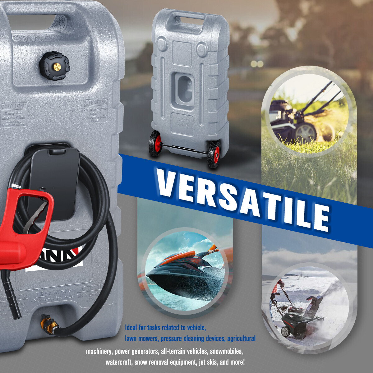 58L 15 Gal Grey Portable Fuel Diesel Caddy Oil Tank Container Pump w ...