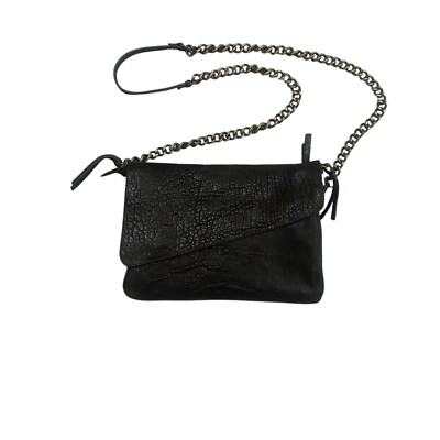 MAXON Collection BLACK Chainlink Pebble LEATHER Purse ITALY Crossbody ...
