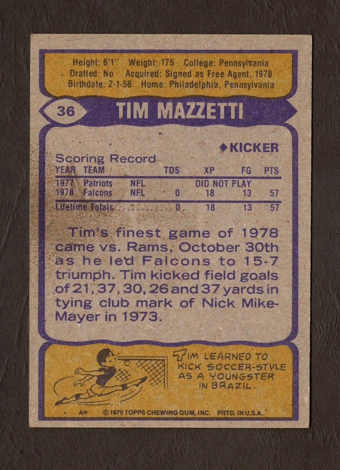 1979 Topps Football Card #36 Tim Mazzetti - Atlanta Falcons | eBay