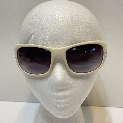 San Horma White Hand Polished Womens Sunglasses Rhinestone Accent Large ...