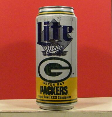 Miller Lite Beer 16 oz Can Green Bay Packers Super Bowl 31 Champs ...